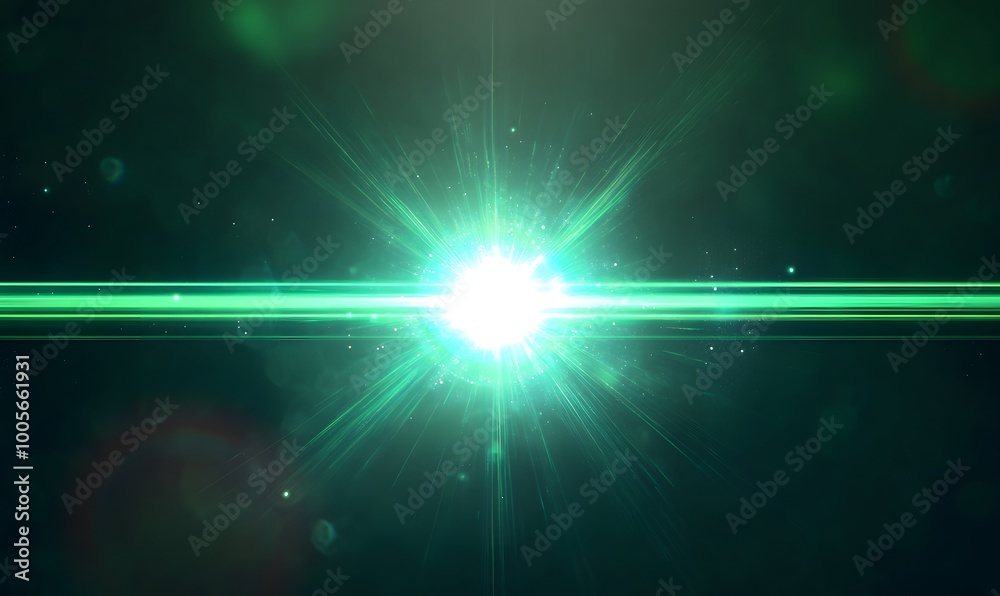 Bright green glow creates a noticeable lens flare effect in dark ...