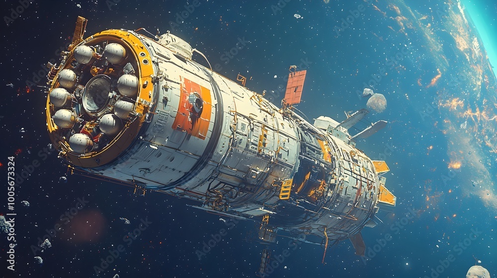 Abandoned spacecraft floating aimlessly in the depths of space its ...