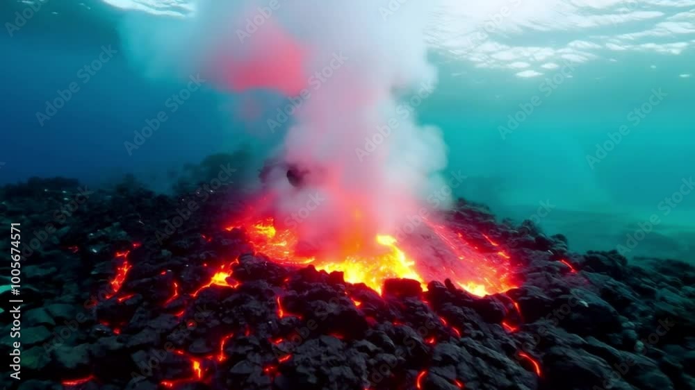 Capture the powerful eruption of an underwater volcano, with plumes of ...