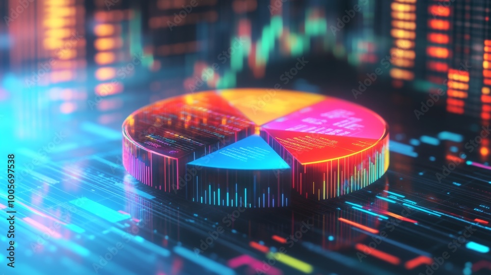 A dynamic 3D pie chart with each segment extruded to highlight ...
