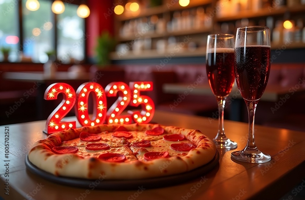 Merry Christmas 2025, New Year's Eve Card 2025 from a Pizzeria, Glasses ...