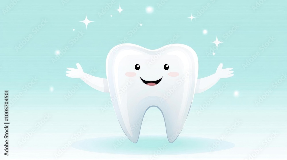 Cheerful cartoon tooth character with arms outstretched, representing ...