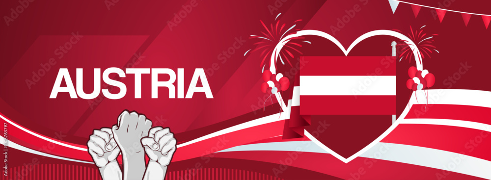 Austria national day banner with flags and raised hands. Modern banner ...