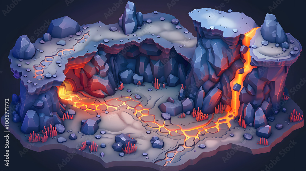 Cave Map isometric game map 3D Stock Illustration | Adobe Stock