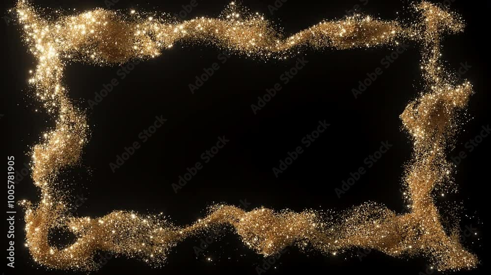 3d gold Particles Flying around frame. Abstract gold glitter background ...