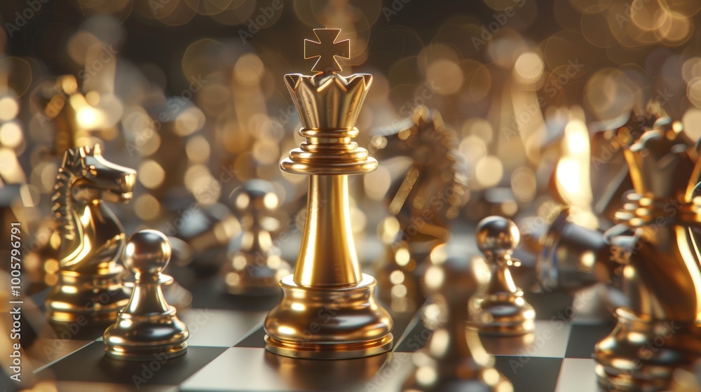 Shot of CHESS concept gold and si king surrounded with SILVER and GOLD ...