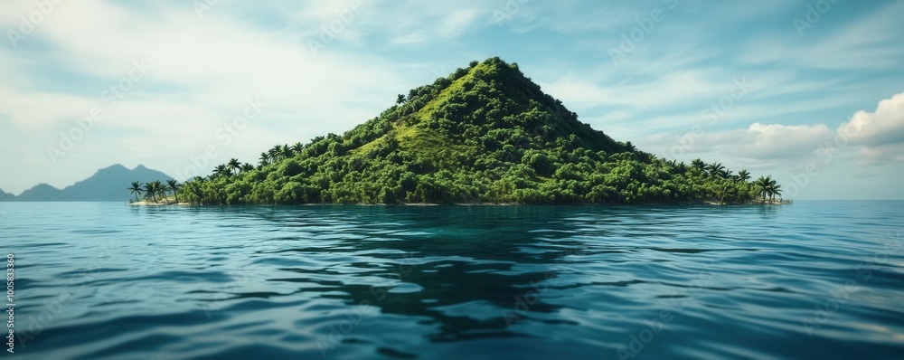 A small island submerged under rising sea levels, with only the peak ...