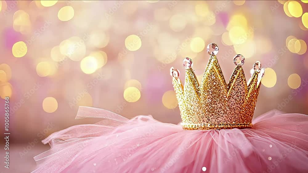 Princess birthday party: golden bedazzled princess crown on a pink ...