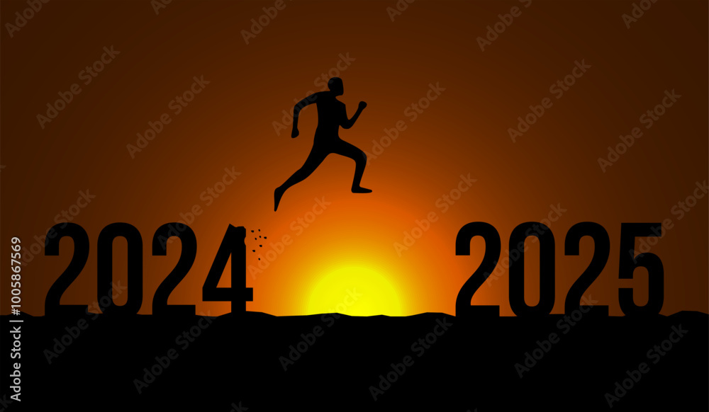2025 Happy New Year transition concept person jumping from 2024 to 2025 ...