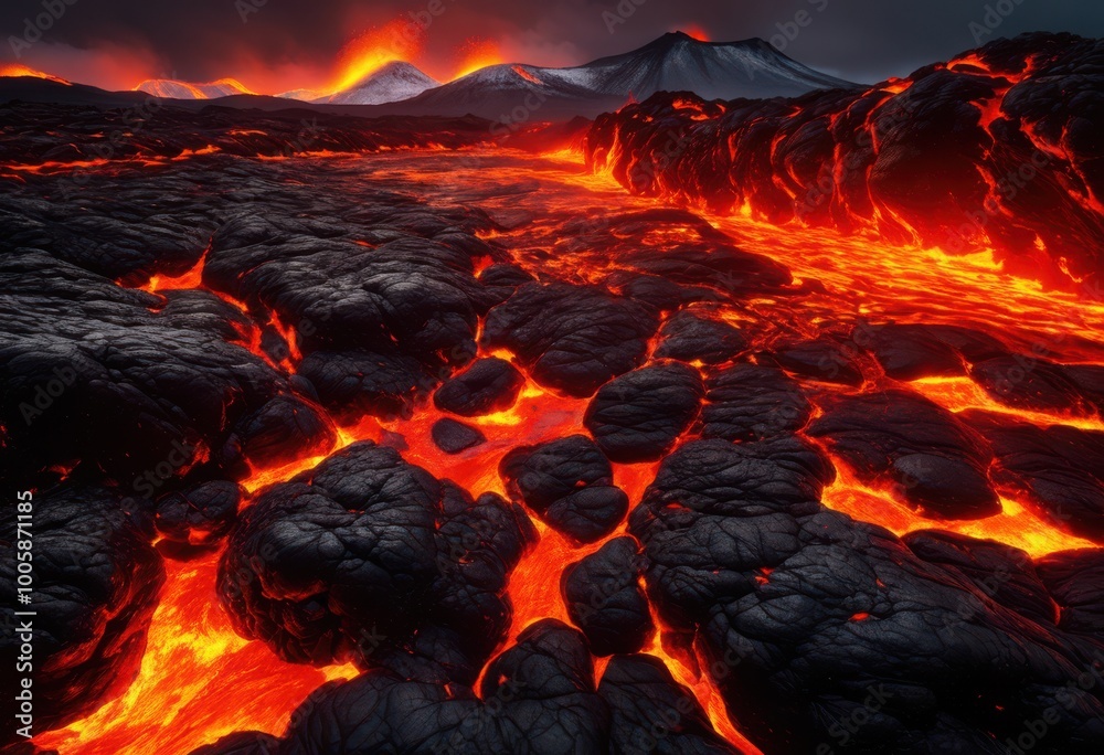 dynamic close vibrant molten lava surface showcasing flowing textures ...