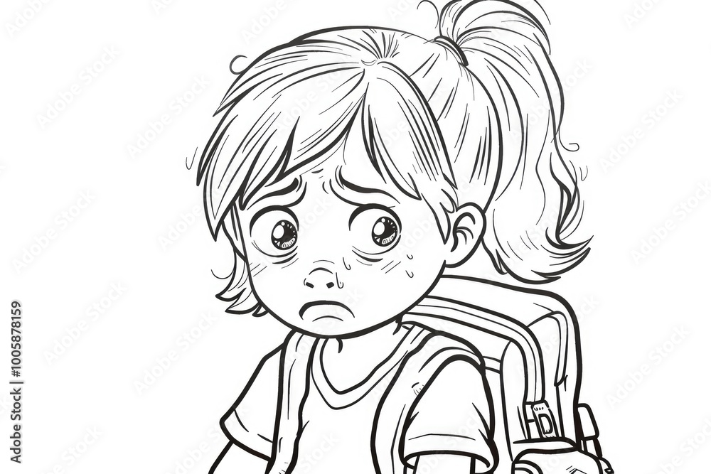 Coloring book illustration of an upset school girl Back to school theme ...