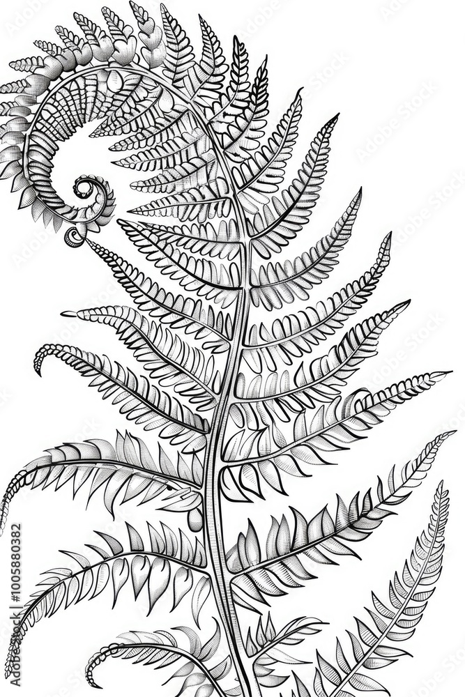 Coloring book illustration of a vibrant fern Explore the natural ...
