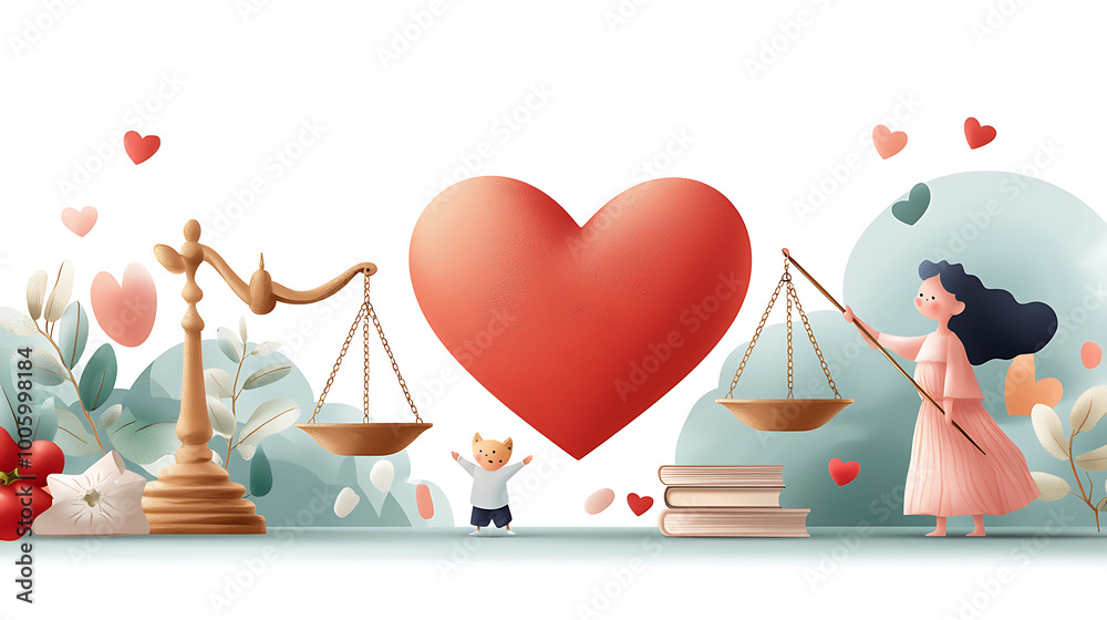 whimsical illustration featuring character holding scales and large ...