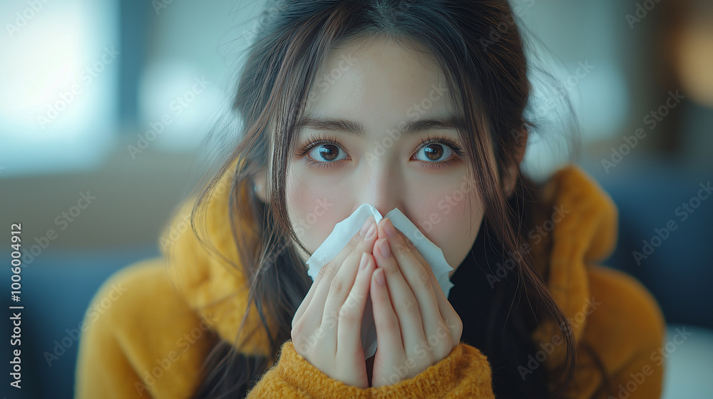 Female unhealthy Sickness, asian young woman, girl unwell and coughing ...