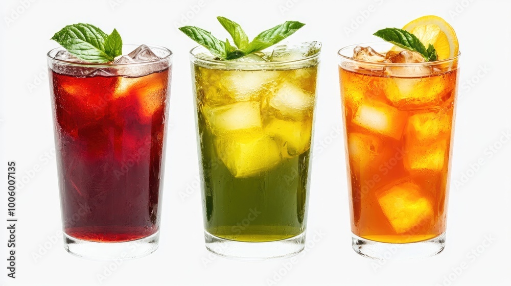 Refreshing iced tea, green tea, and red tea in a virtual high ...