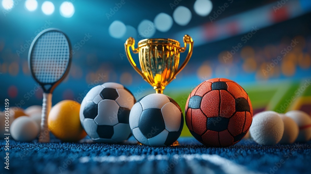 National Sports Day with realistic sports items: cricket bat, football ...