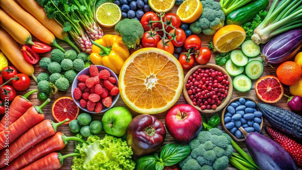 Discover a vibrant nutritional chart featuring fruits and vegetables ...