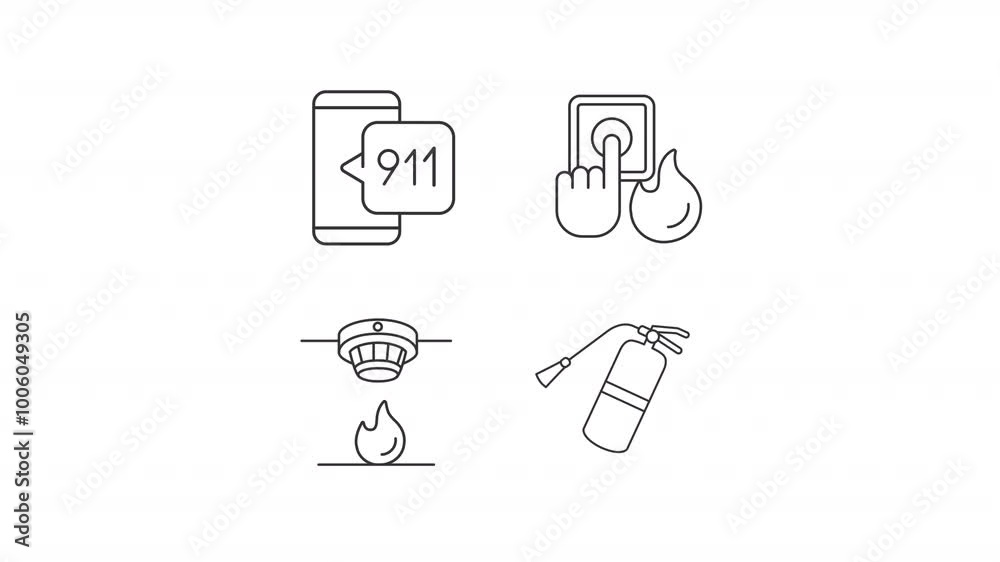 Fire detection animation set. Smoke sensors animated line icons ...