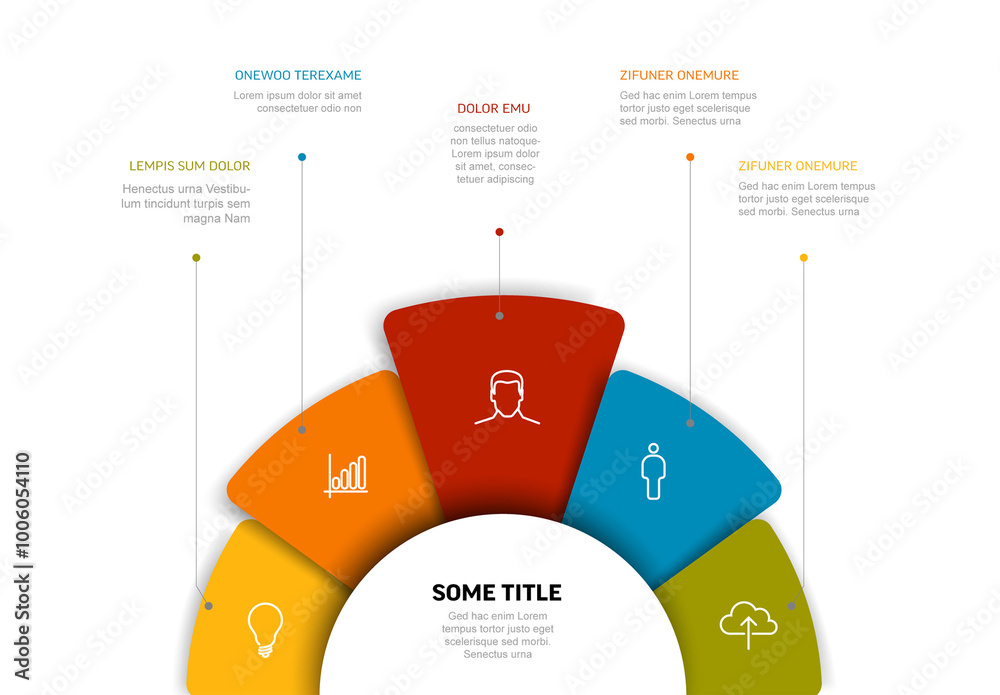 Infographic template with fivecolor element options on bottom fan ...