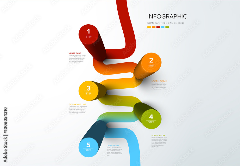 Five round columns infographic template with five steps instructions on ...