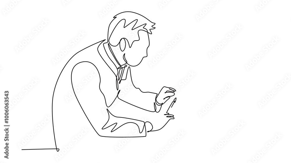 Self drawing animation of single line draw male pediatric doctor giving ...