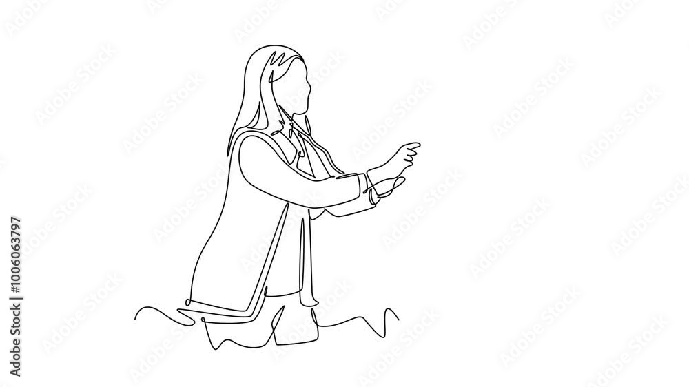 Animated self drawing of continuous line draw female pediatric doctor ...