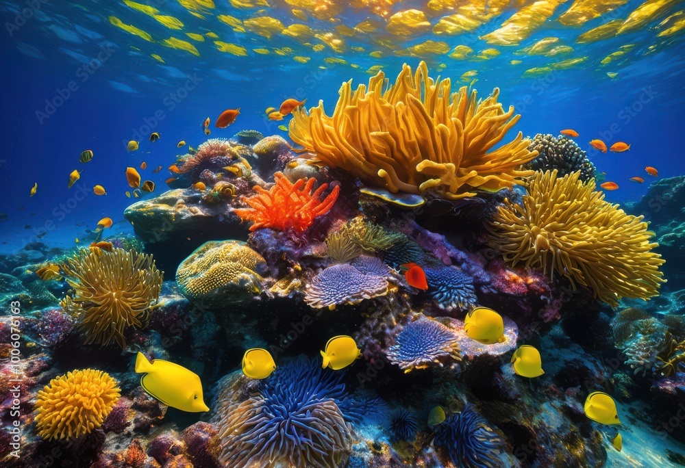 dynamic flow colorful marine life amidst crystal clear ocean depths ...