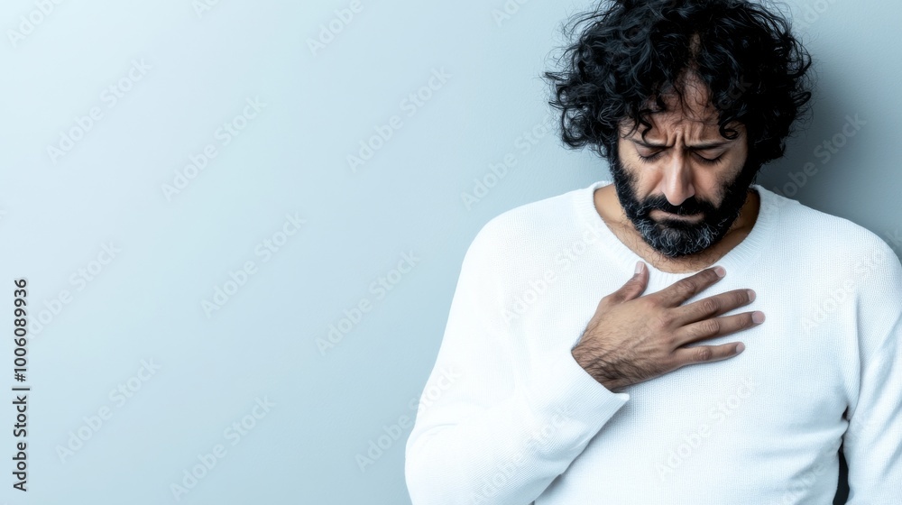 2409_322.bearded man in casual clothing, leaning against a wall with a ...
