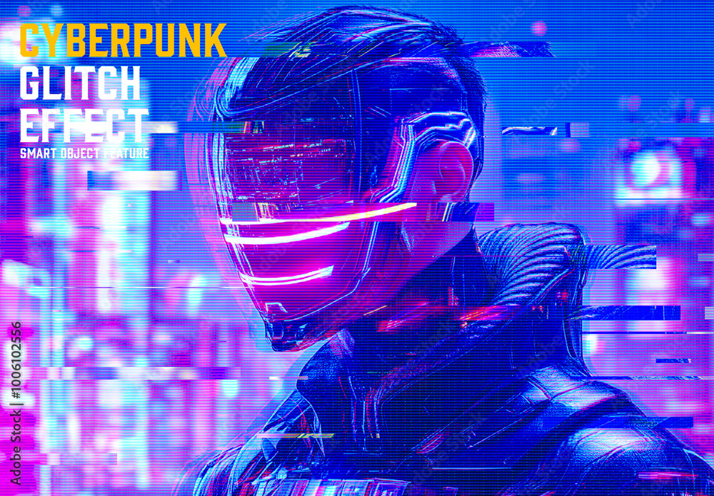 Cyberpunk Glitch Effect with Generative AI Stock Template | Adobe Stock