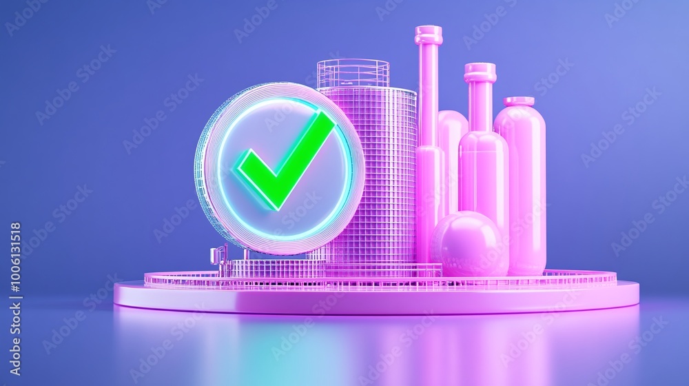 Modern graphic representation of industrial processes with check mark ...