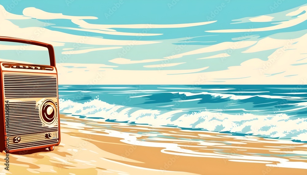 Summer vibes from a beach radio clipart spinning tunes under the sun ...