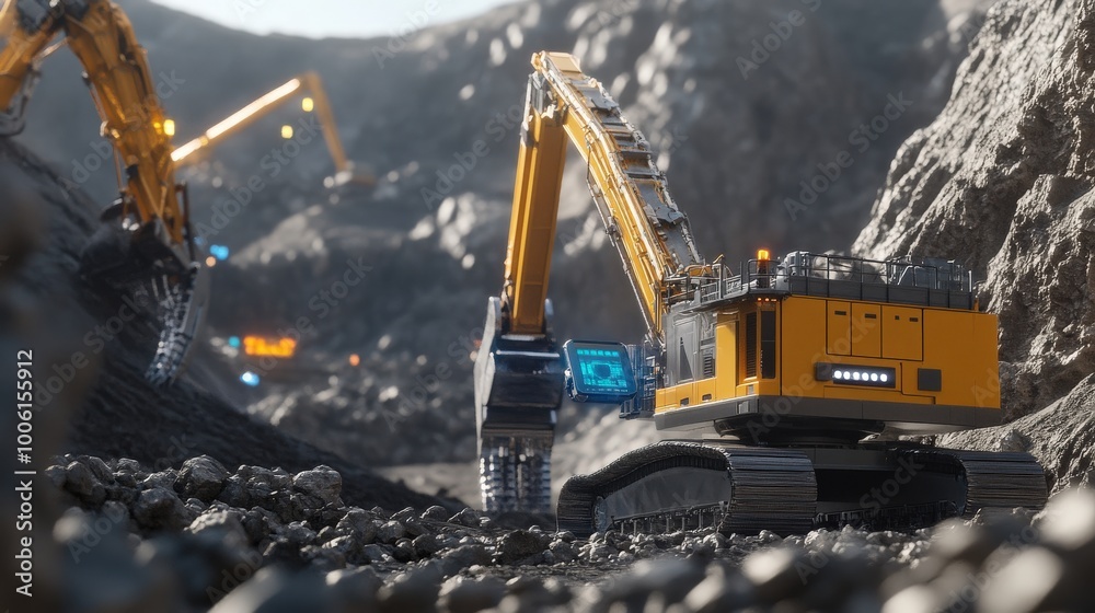 futuristic mining site with robots and AI systems working seamlessly to ...