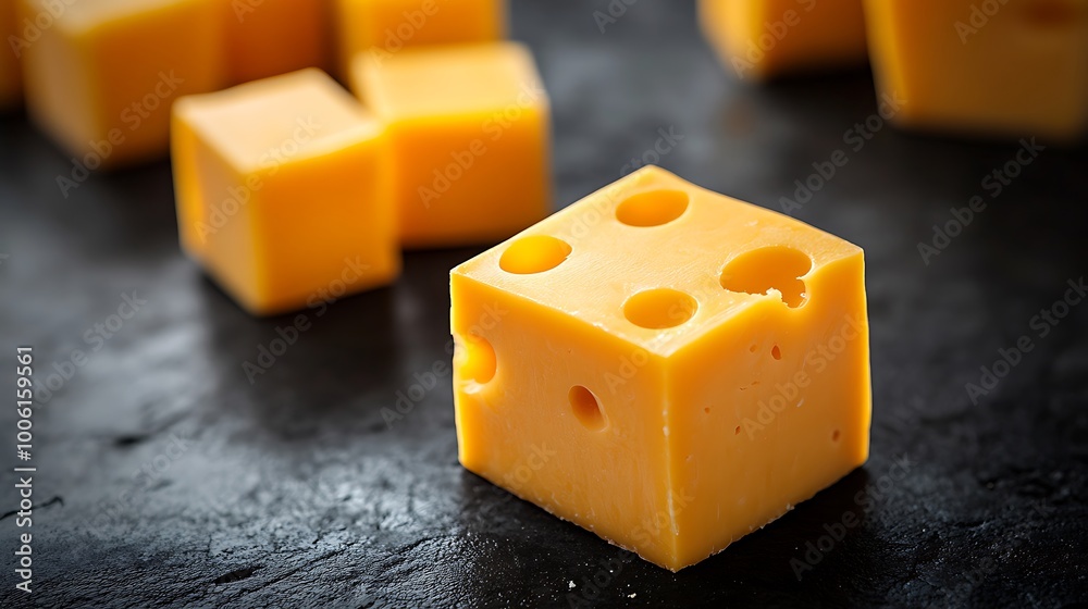 A simple Cheddar cheese cube with sharp edges and soft shadows ...