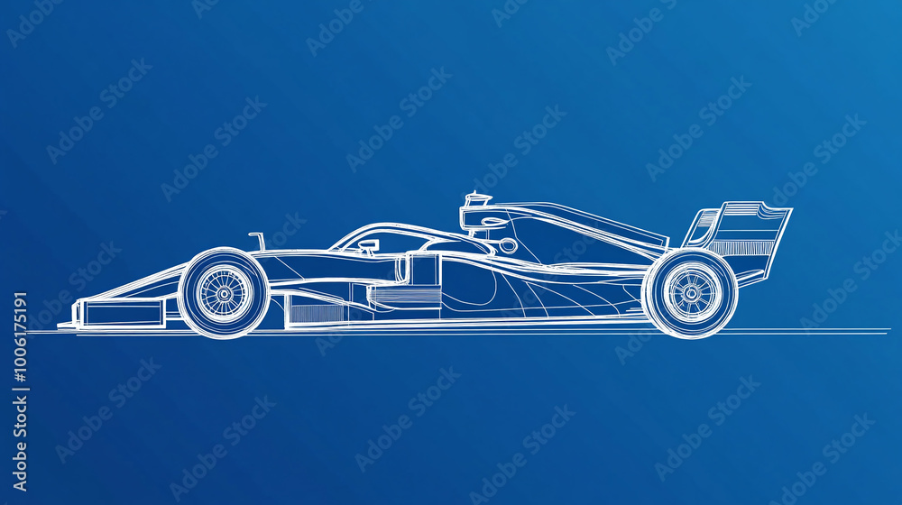 Schema or drawing of formula racing car on blue background Stock ...