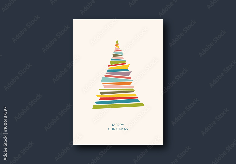 Christmas Card Template Colorful Christmas Tree Stock Template | Adobe ...