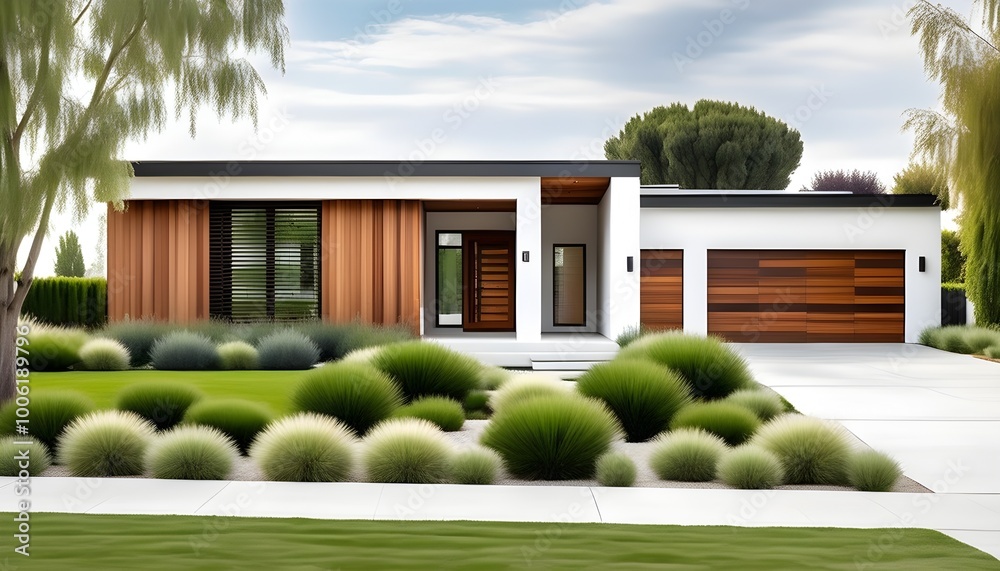 Contemporary minimalist ranch house featuring cubic design with garage ...