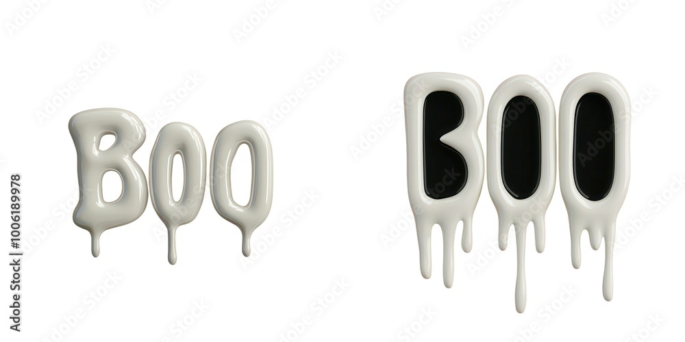 3D set of Dripping text art featuring the words 'Boo' in a spooky style ...