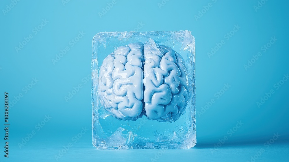 A human brain encased in a block of ice, symbolizing concepts of ...