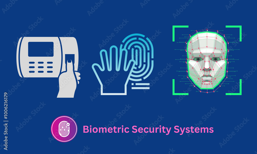Illustration showing biometric security methods, including fingerprint ...