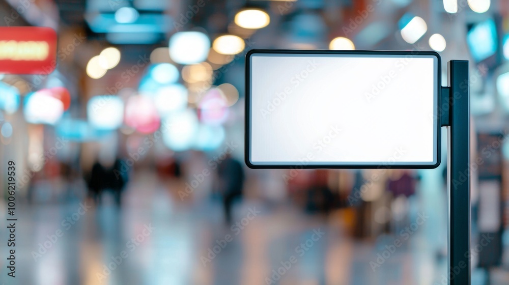 Empty advertisement board in department store, closeup view, blurred ...
