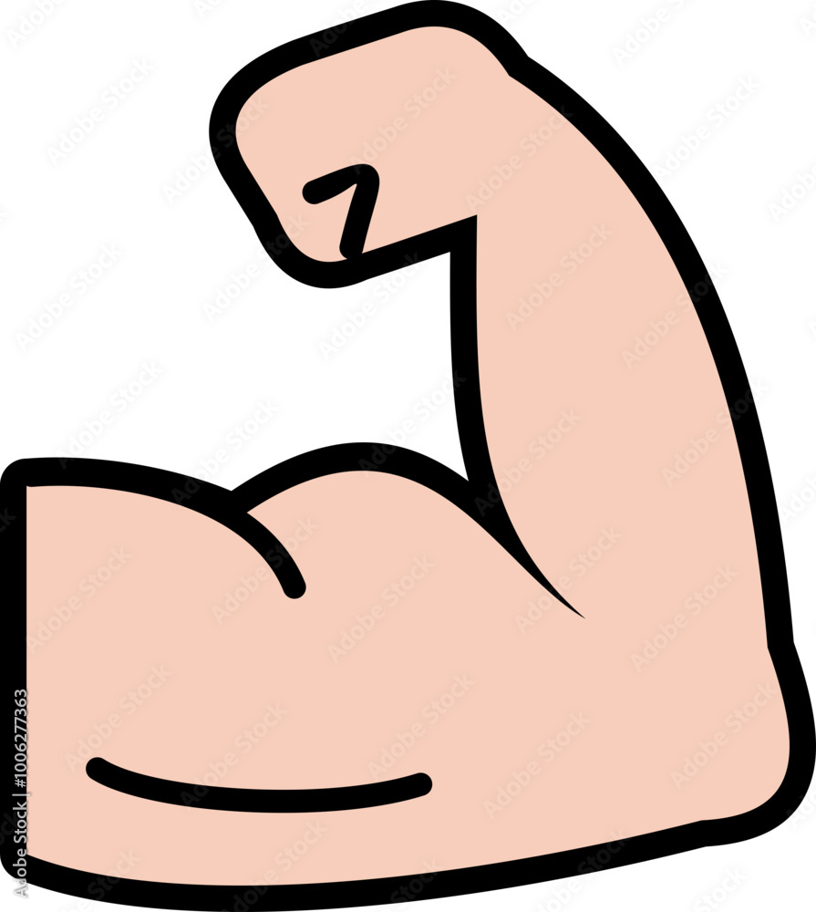 Cartoon illustration of a flexed bicep muscle with black outline on ...
