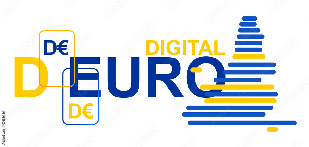 CBDC the Digital Euro as DEUR, creative flag design map of the European ...