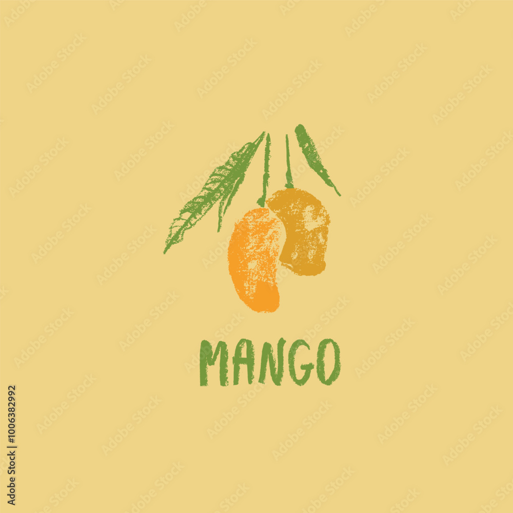 Color mango symbol. Charcoal drawing. Organic Mango sign. Tropical ...