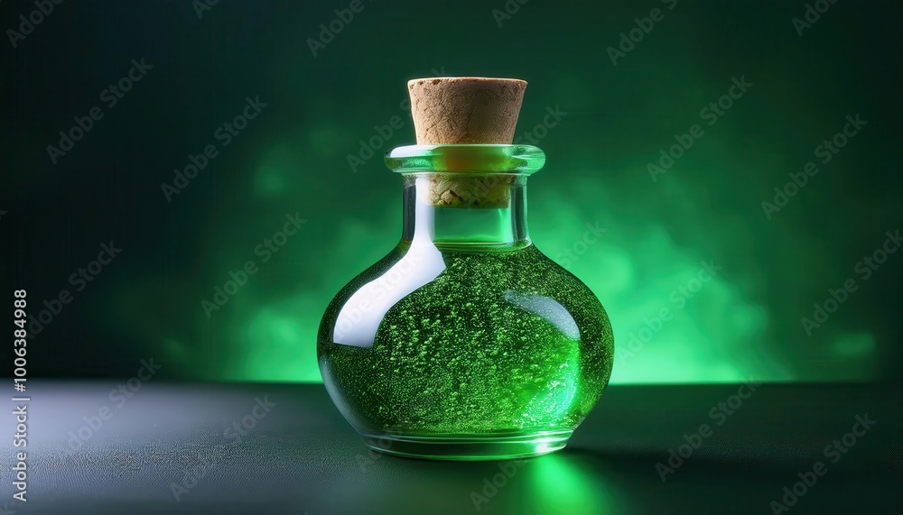 Glowing Green Poisonous Elixir in Glass Flask with Cork Stopper ...