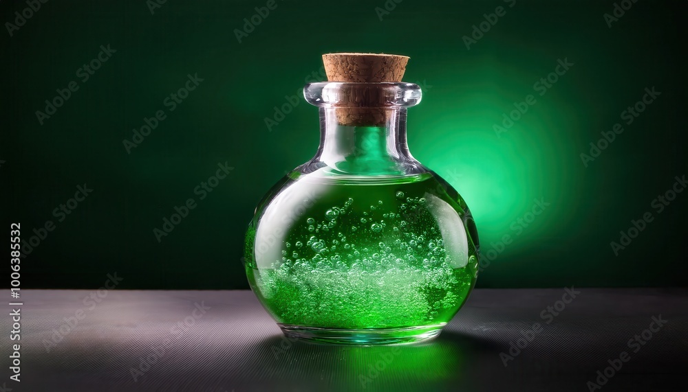 Glowing Green Poisonous Elixir in Glass Flask with Cork Stopper ...