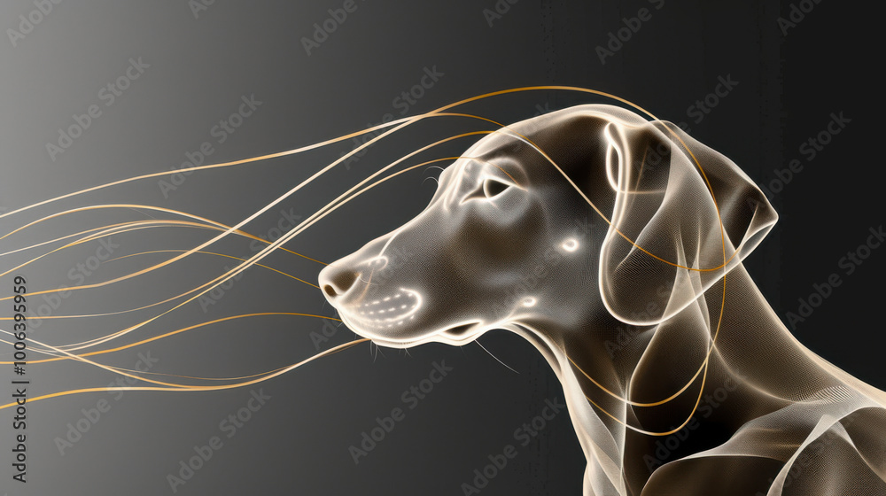 Elegant wireframe dog profile with flowing lines, dark background ...