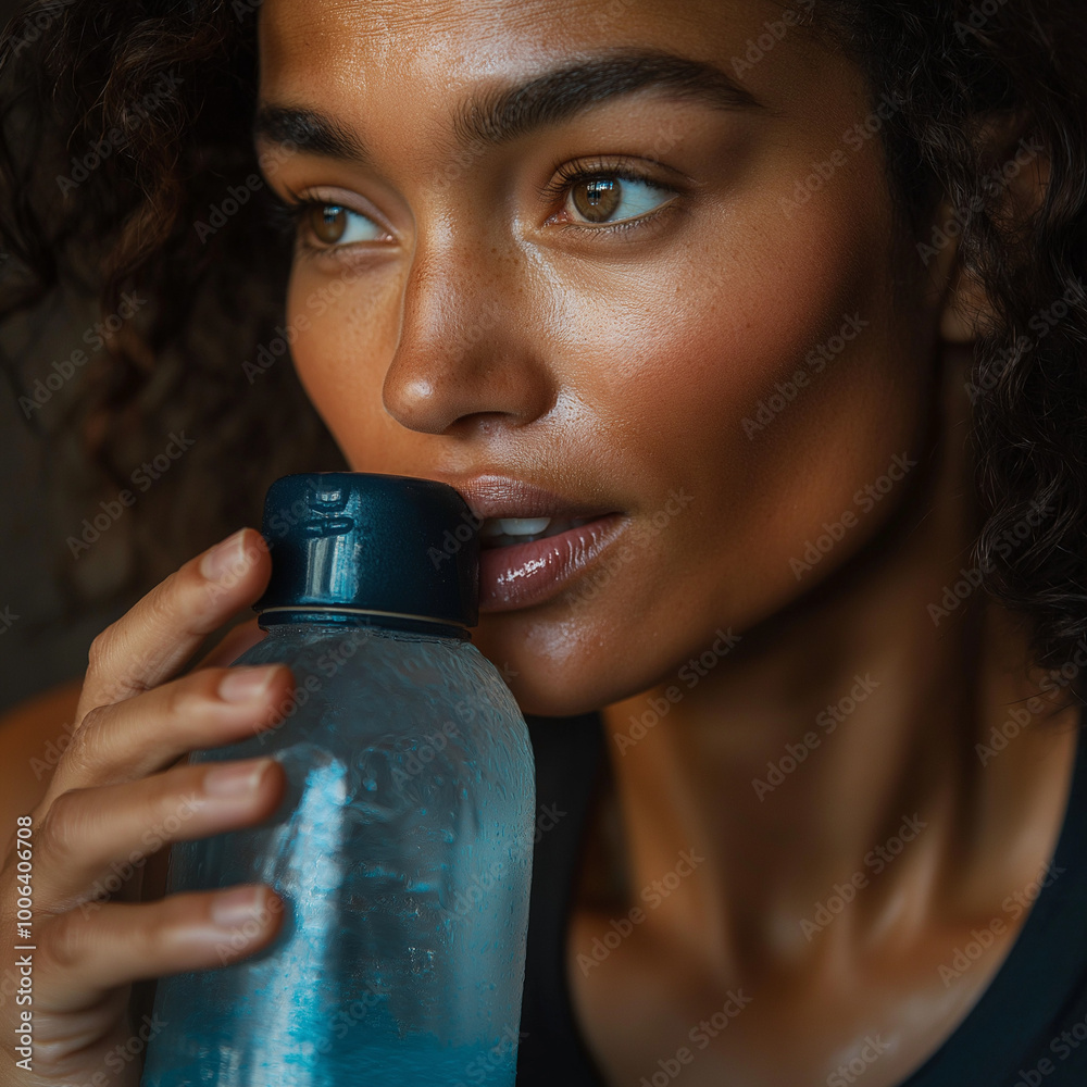 Woman drinking water, A close-up of a woman drinking water from a ...