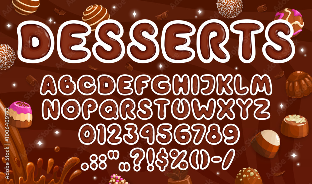 Brown chocolate font or candy type for choco typeface, vector tasty ...