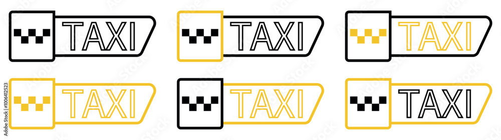 Collection of Taxi service badge in outline style. Set of Taxi signs ...