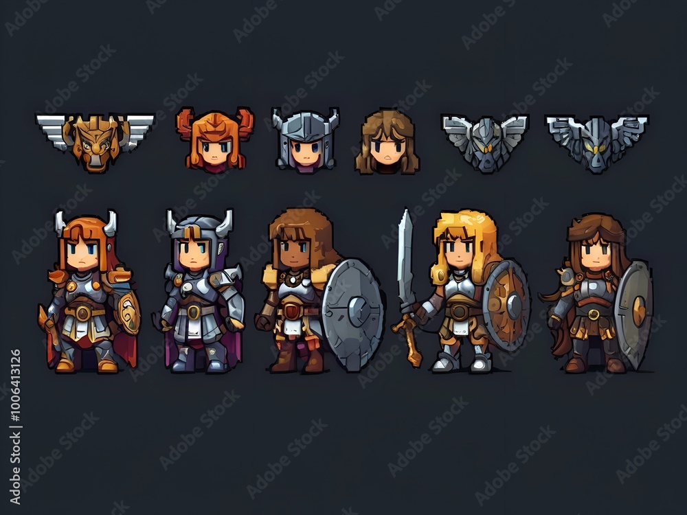 game characters Valkyrie in armor for the game pixel art 8 bit AI ...
